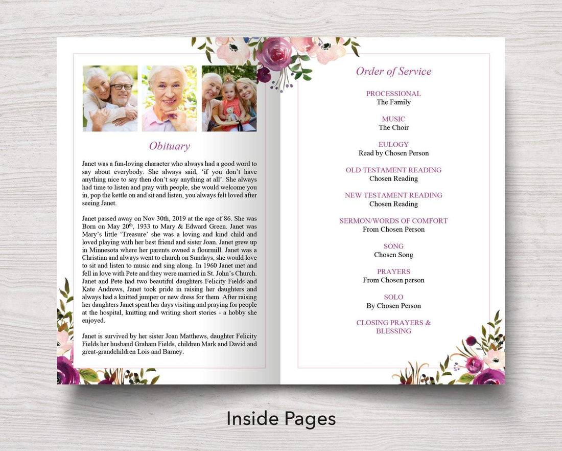 4 Page Floral Display Funeral Program Template – Funeral Templates