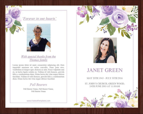 4 Page Lilac Bouquet Funeral Program Template + Prayer Card – Funeral ...