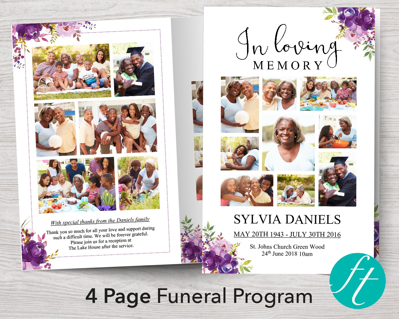 4 Page Peonies Photo Collage Funeral Program Template – Funeral Templates