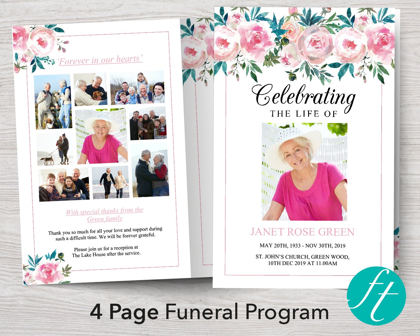 4 Page Peony Pink Funeral Program Template – Funeral Templates