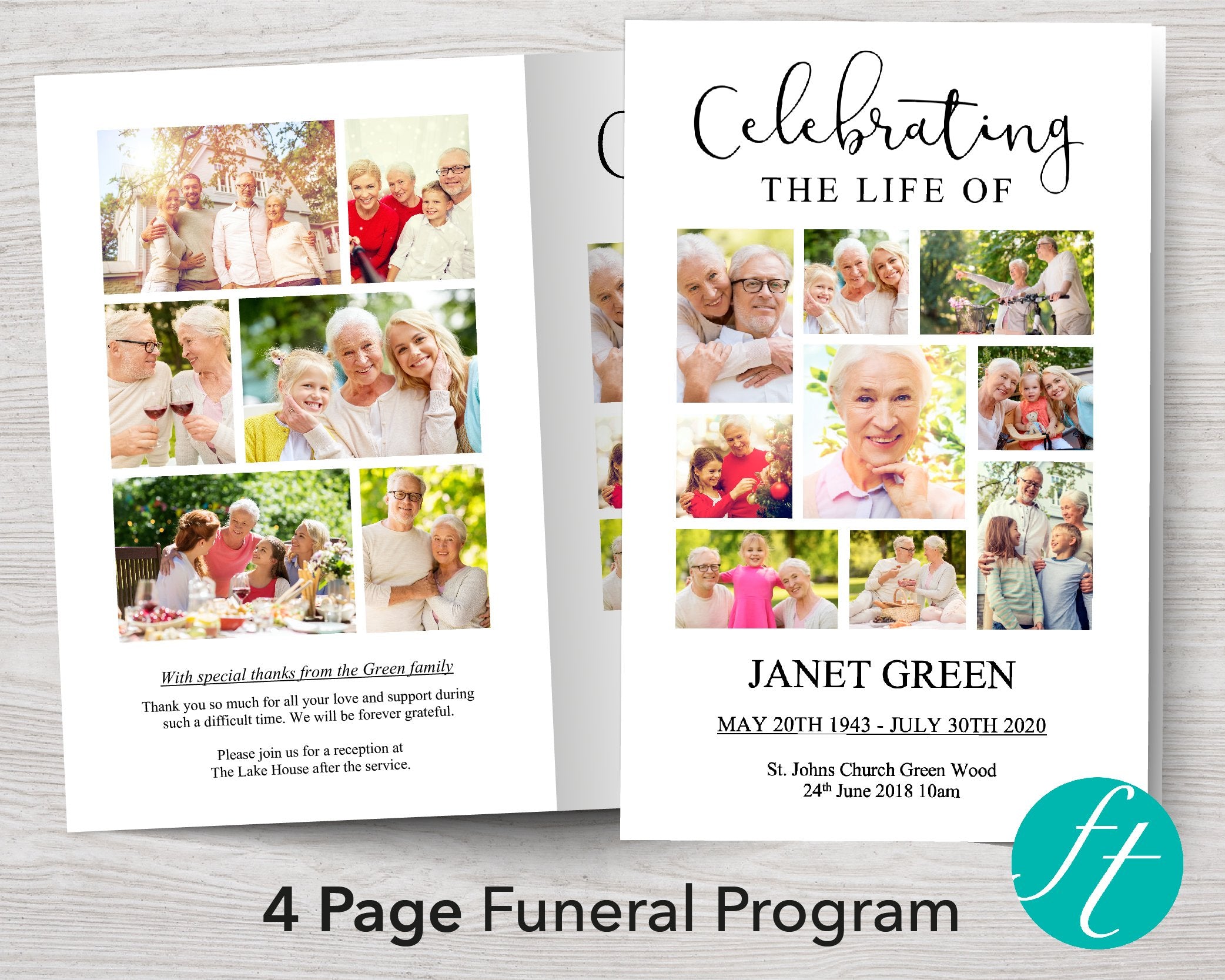 4 Page Photos Funeral Program Template – Funeral Templates