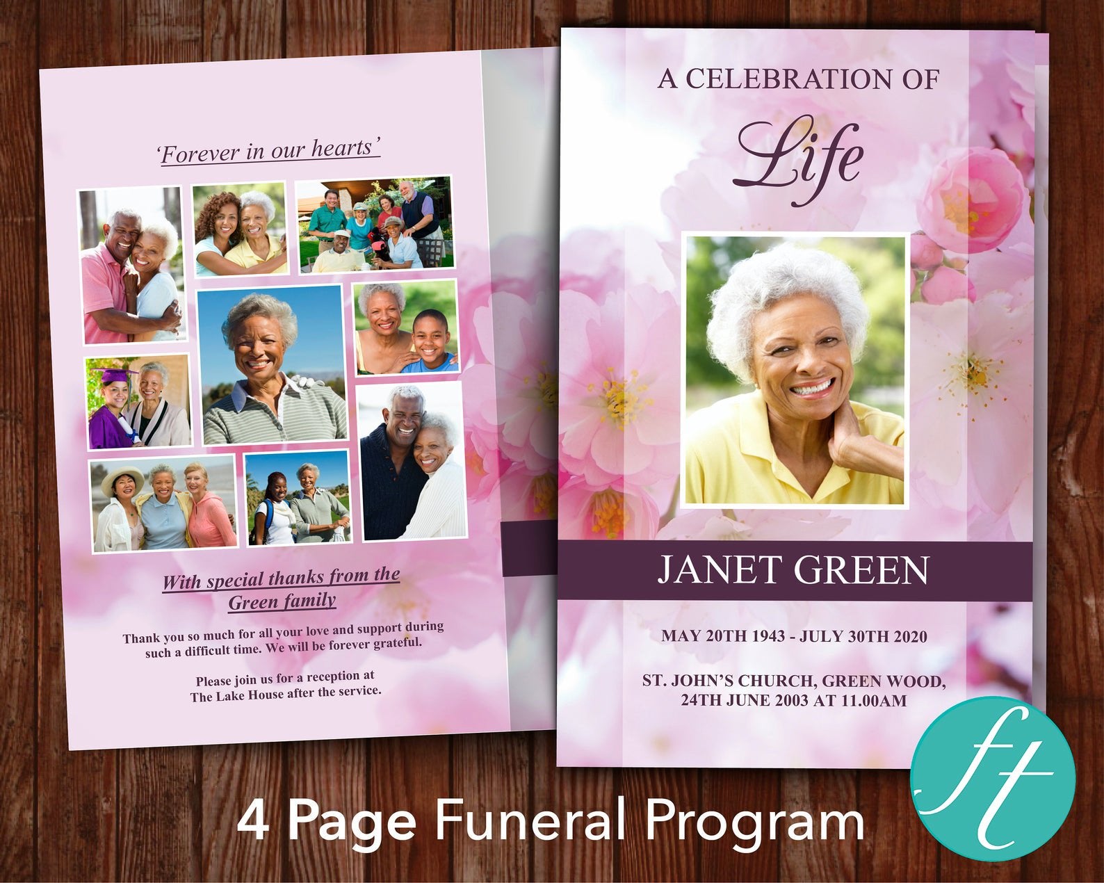 4-Page Funeral Program Templates | Edit in Microsoft Word – tagged "For ...
