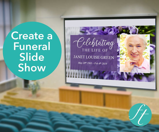 4 Page Purple Bouquet Funeral Program + Sign, Slide Show & Bookmark ...