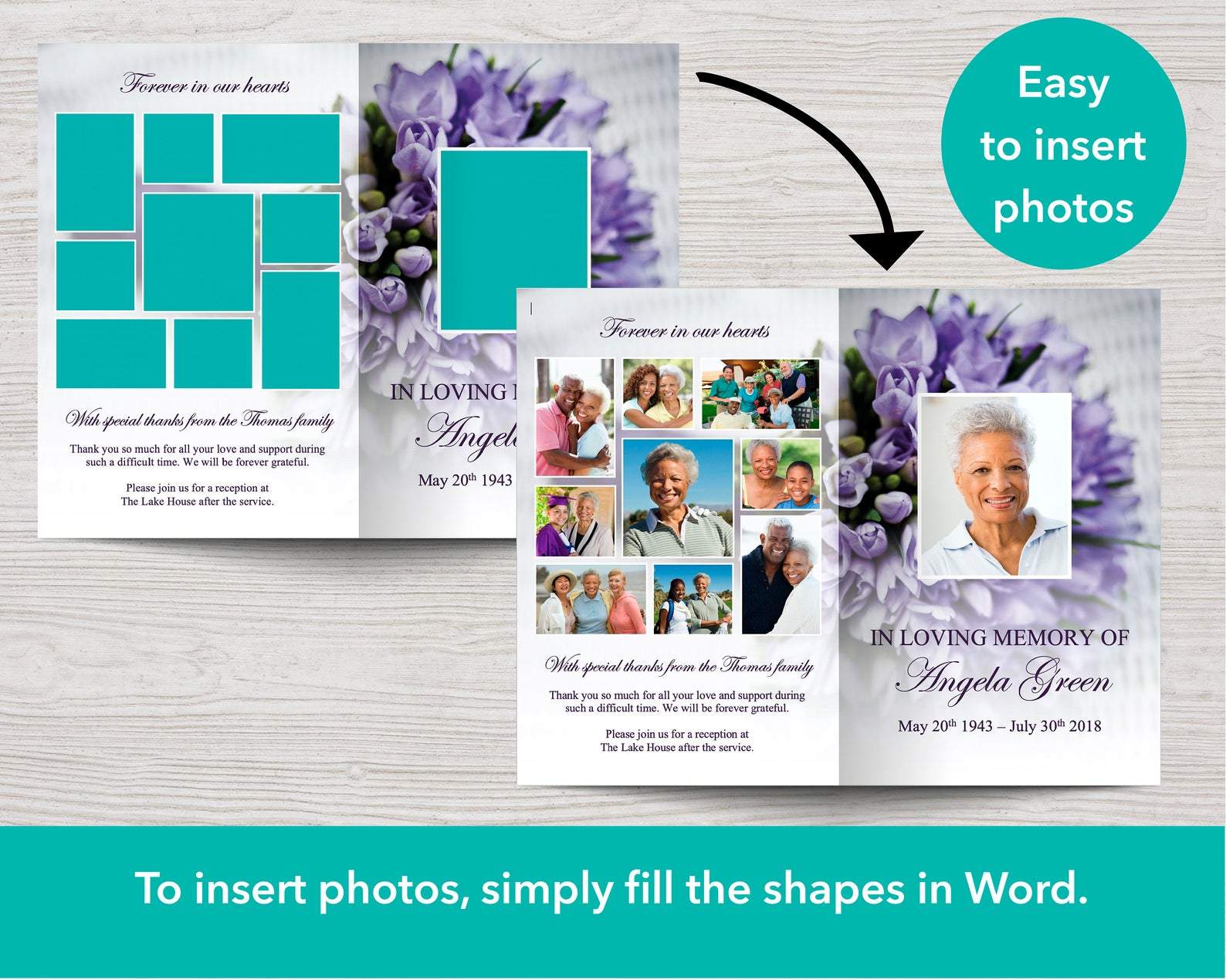 4 Page Purple Bouquet Funeral Program Template – Funeral Templates