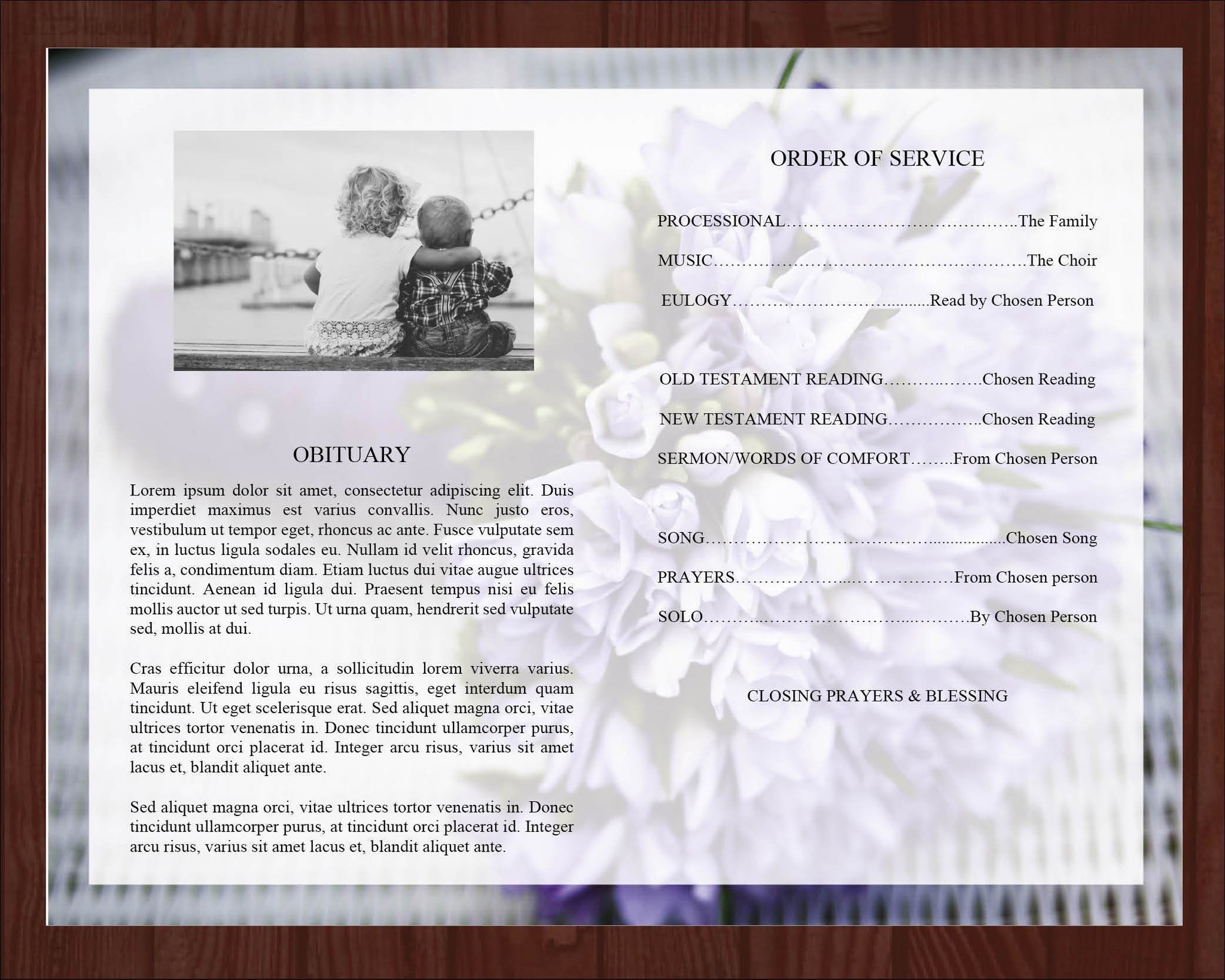 4 Page Purple Bouquet Funeral Program Template + Prayer Card – Funeral ...