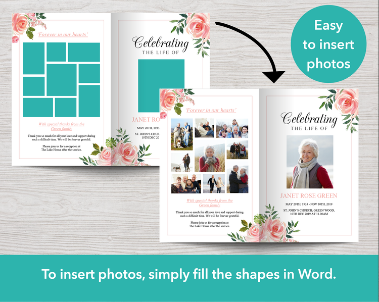 4 Page Rose Bouquet Funeral Program Template – Funeral Templates