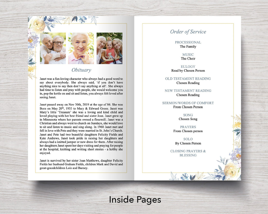 4 Page Spring Bouquet Funeral Program Template – Funeral Templates