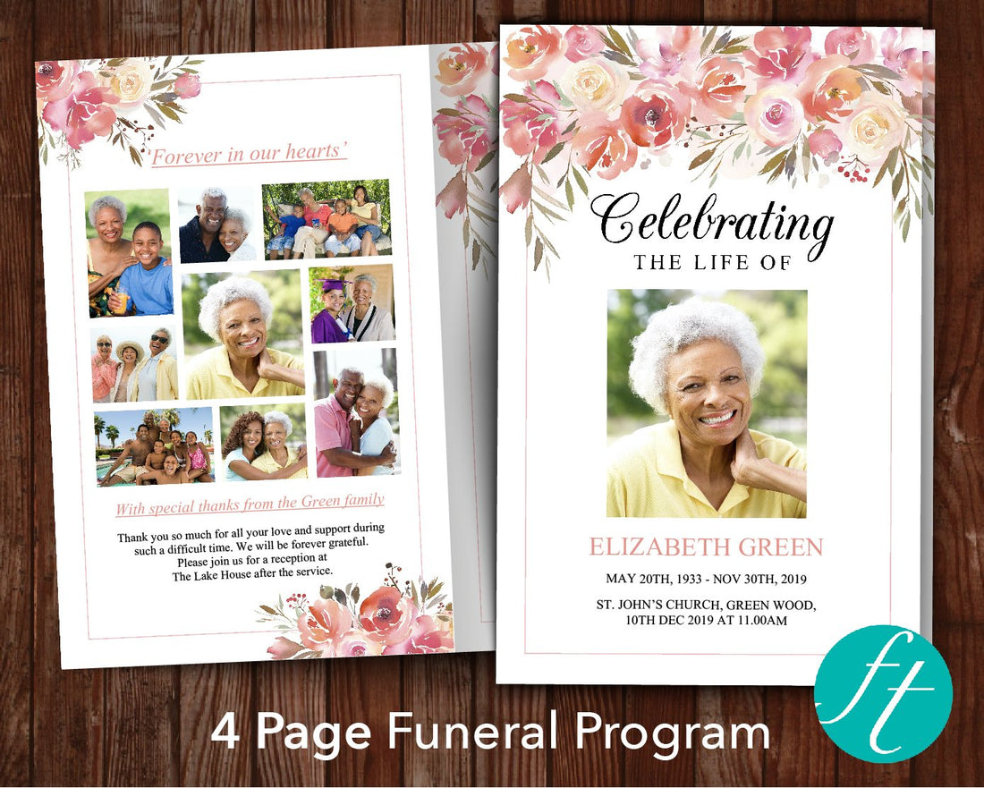4 Page Spring Florals Funeral Program Template – Funeral Templates