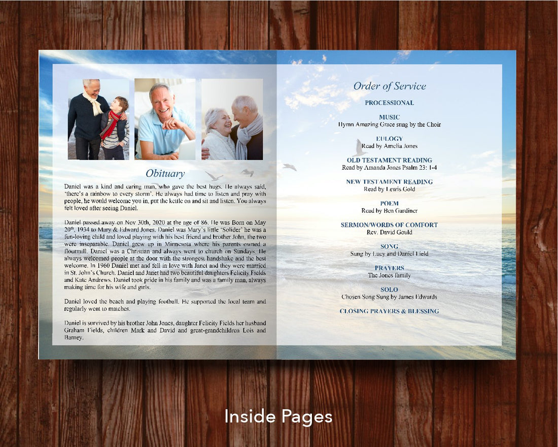 8 Page Beach Funeral Program Template (11 x 17 inches) – Funeral Templates