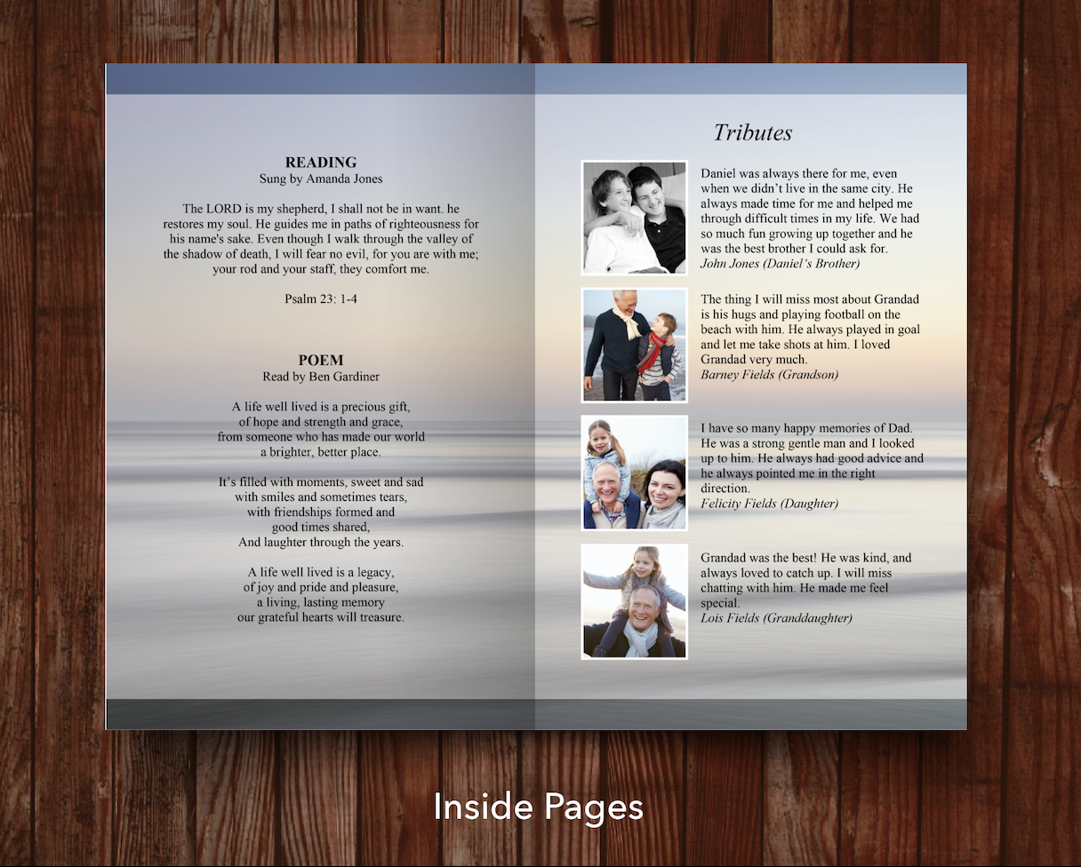 8 Page Beach Sunset Funeral Program Template – Funeral Templates
