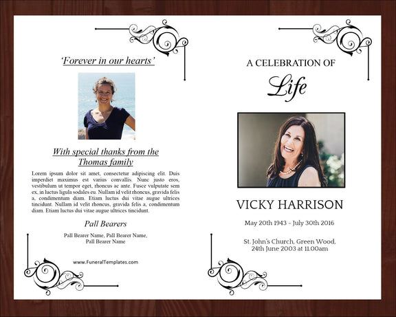 8 Page Black Ornate Funeral Program Template – Funeral Templates