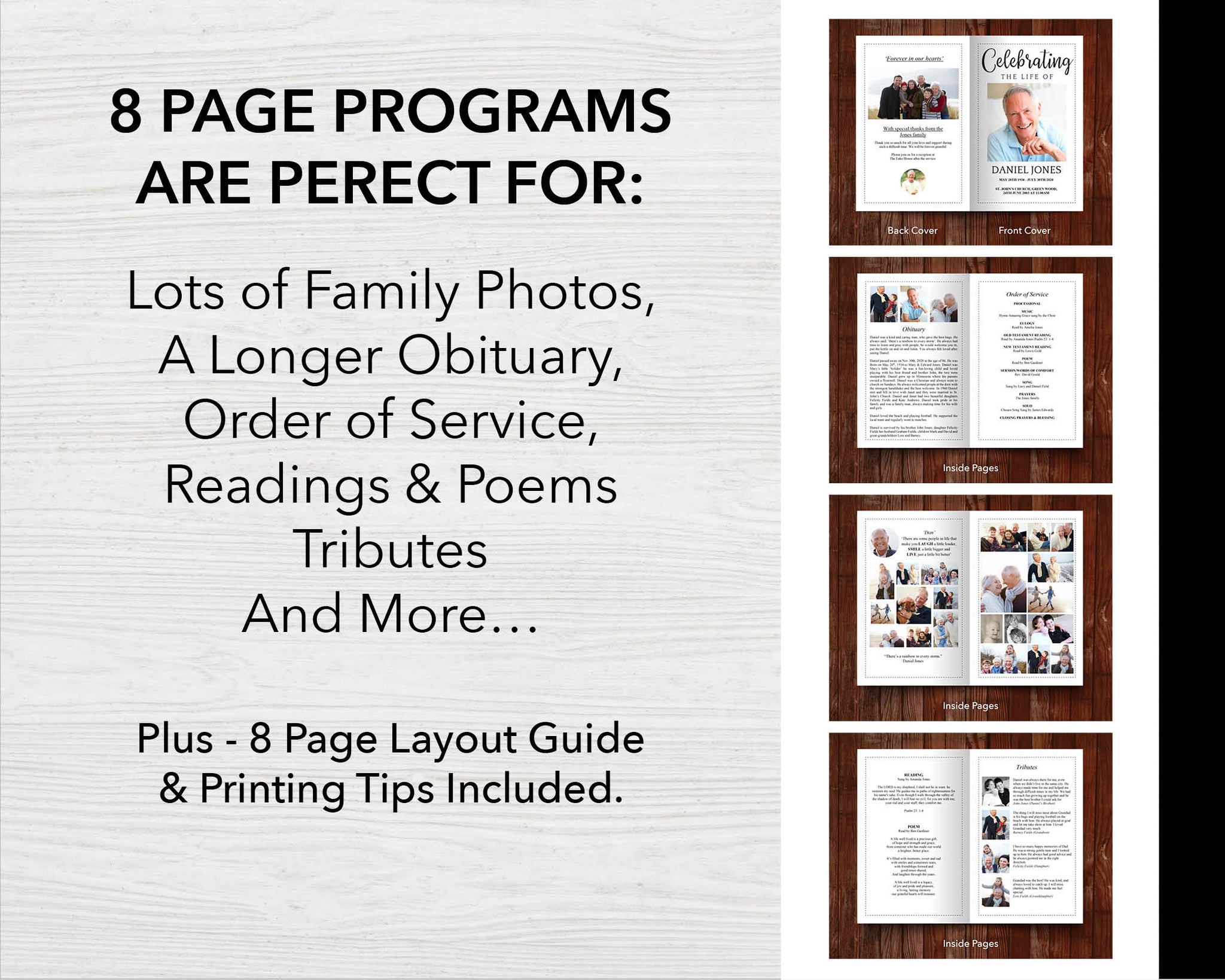 8 Page Classic Funeral Program Template (11 x 17 inches) – Funeral ...