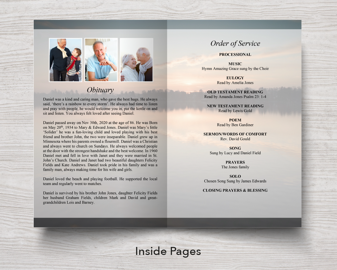 8 Page Lake Sunset Funeral Program Template – Funeral Templates