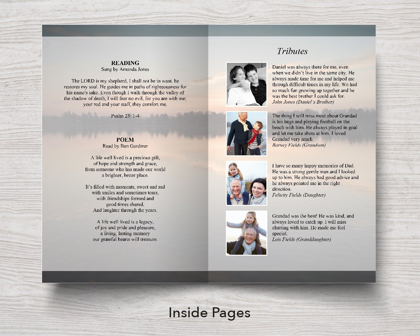 8 Page Lake Sunset Funeral Program Template – Funeral Templates