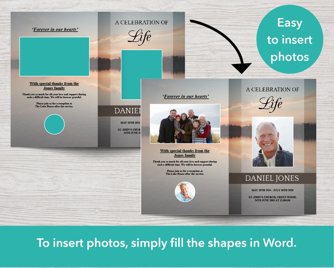 8 Page Lake Sunset Funeral Program Template – Funeral Templates