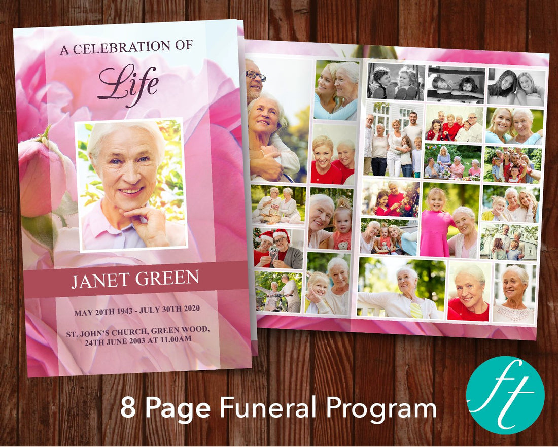 8 Page Pink Flowers Funeral Program Template – Funeral Templates