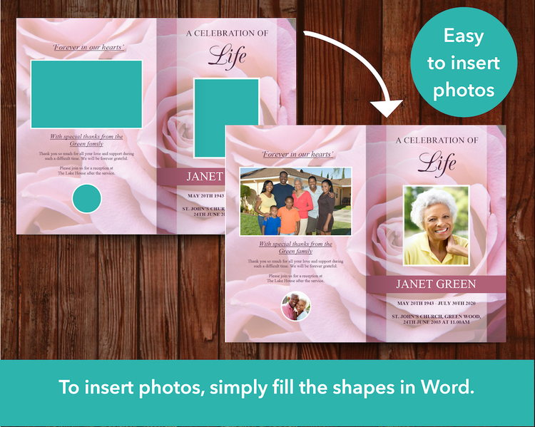 8 Page Pink Rose Funeral Program Template – Funeral Templates