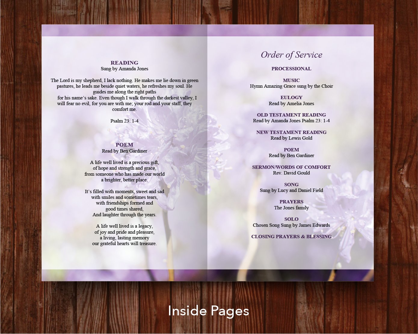 8 Page Purple Flowers Funeral Program Template – Funeral Templates