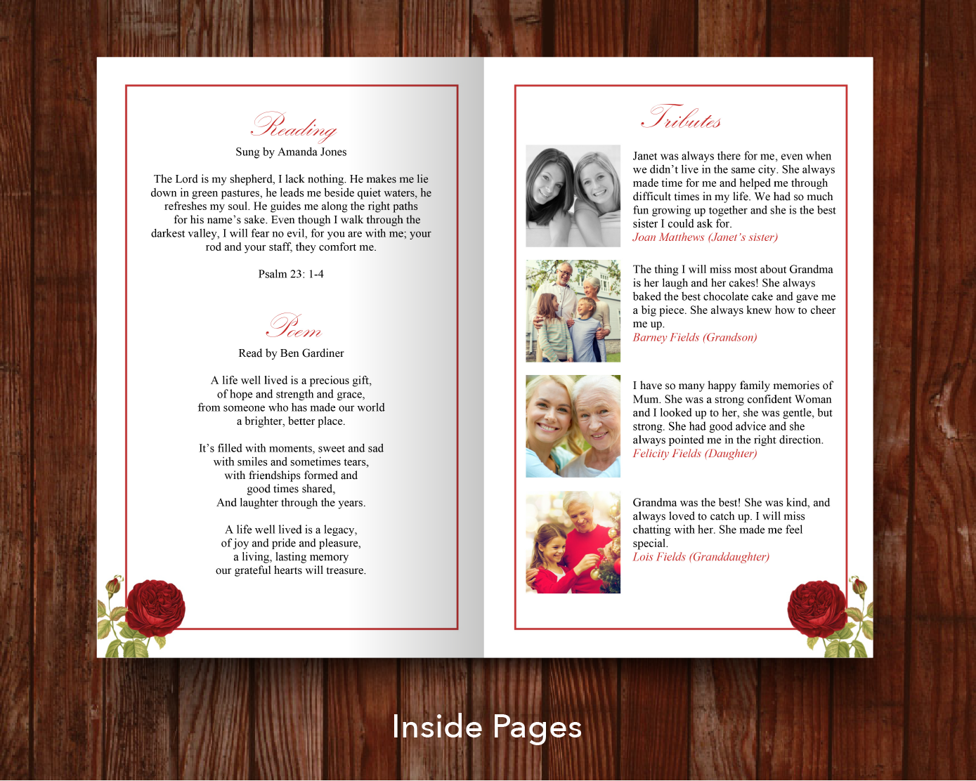 8 Page Red Rose Funeral Program Template – Funeral Templates