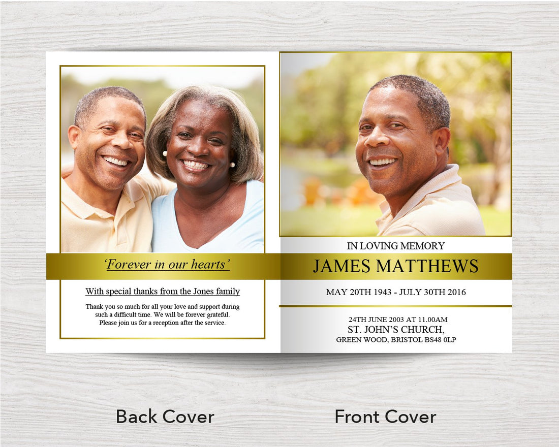 8 Page White & Gold Funeral Program Template (11 x 17 inches) – Funeral ...