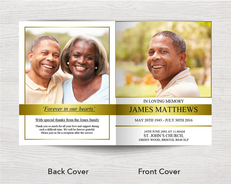 8 Page White & Gold Funeral Program Template (11 x 17 inches) – Funeral ...