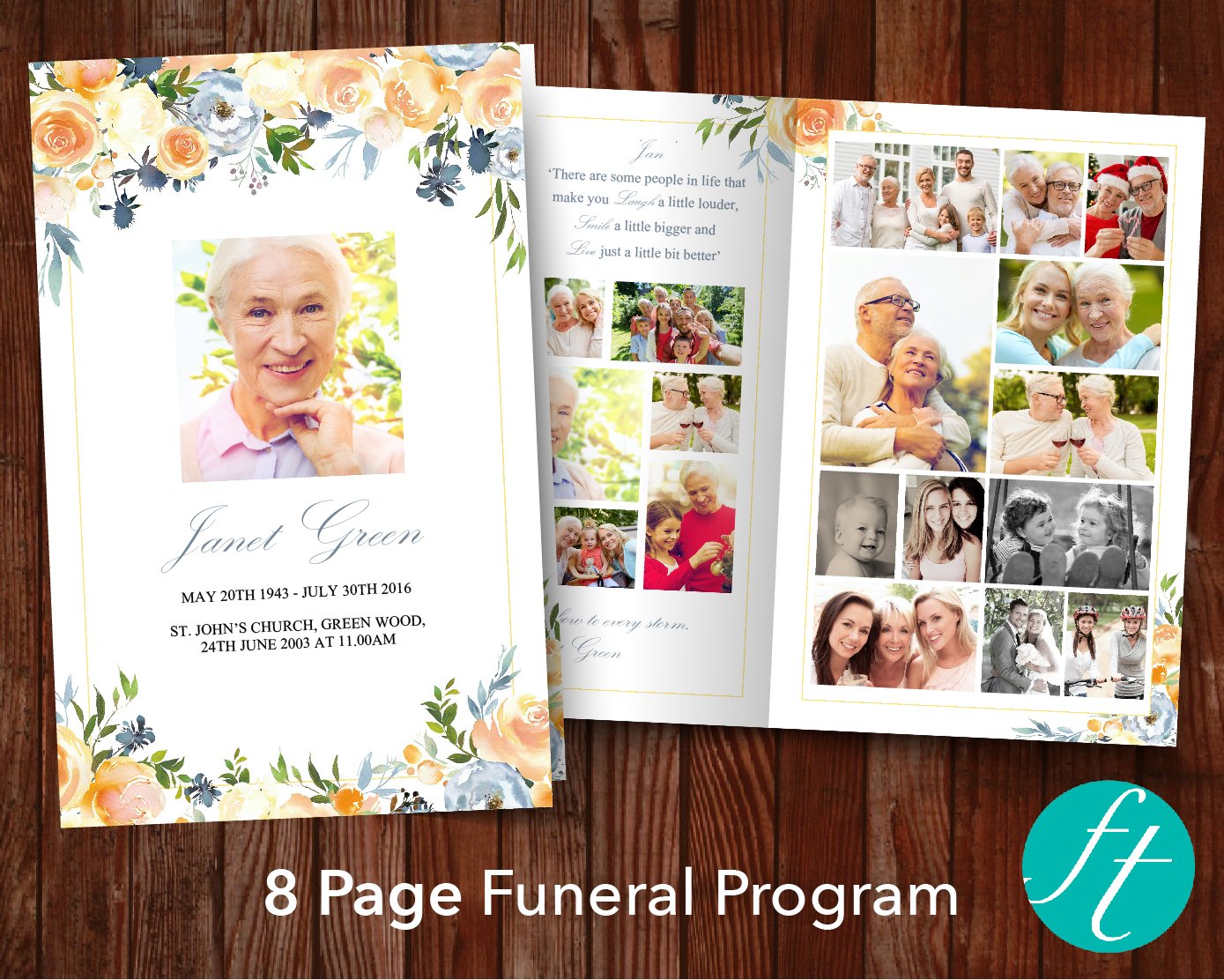 8 Page Yellow Bouquet Funeral Program Template – Funeral Templates