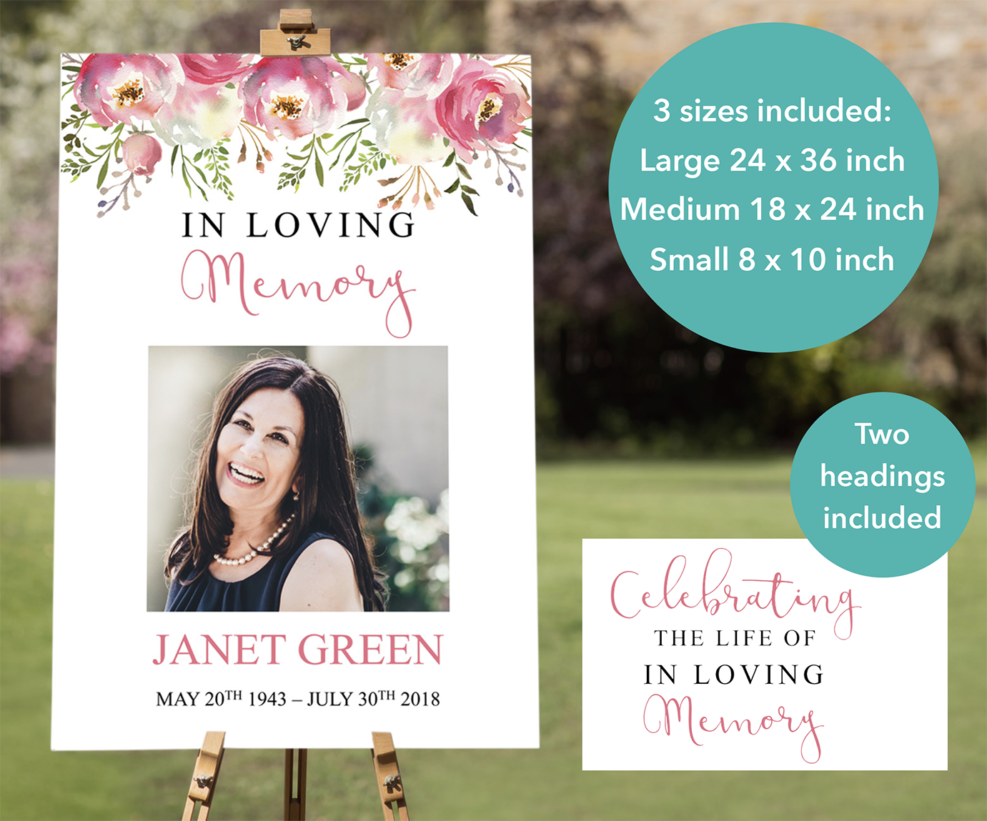 Floral Burst Funeral Sign + Slideshow, Bookmark, Memory Sign & Cards ...