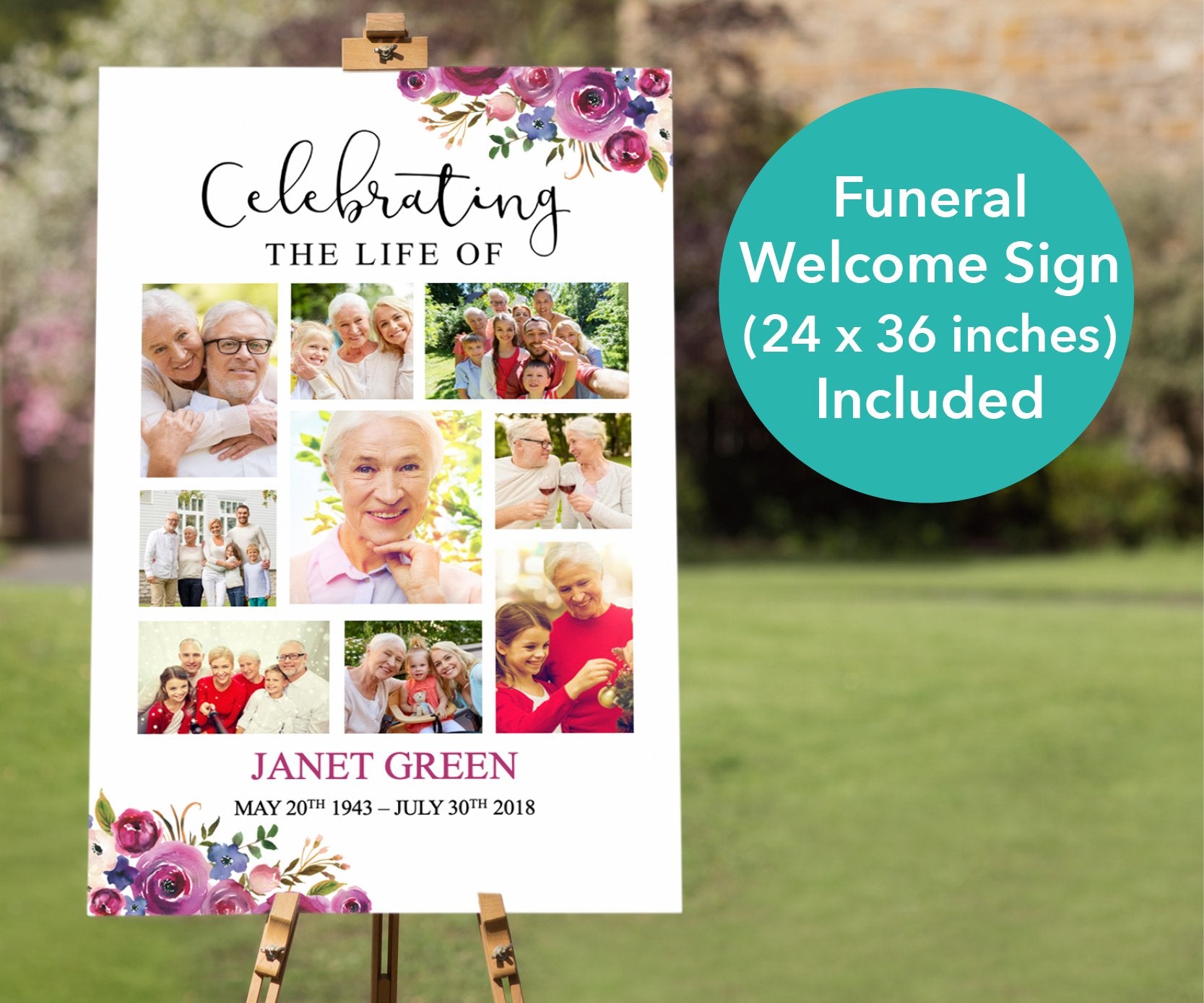 Purple Roses Large Funeral Photo Display – Funeral Templates